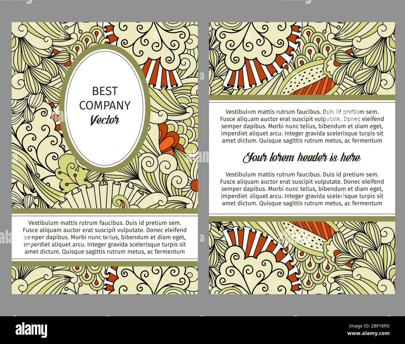 Brouchure design template for company with beige and orange floral ...