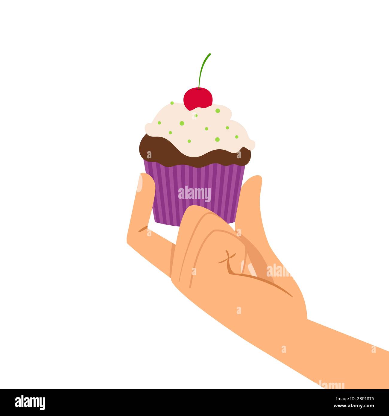 Hand holding cherry cupcake, vector isolated on white Stock Vector ...