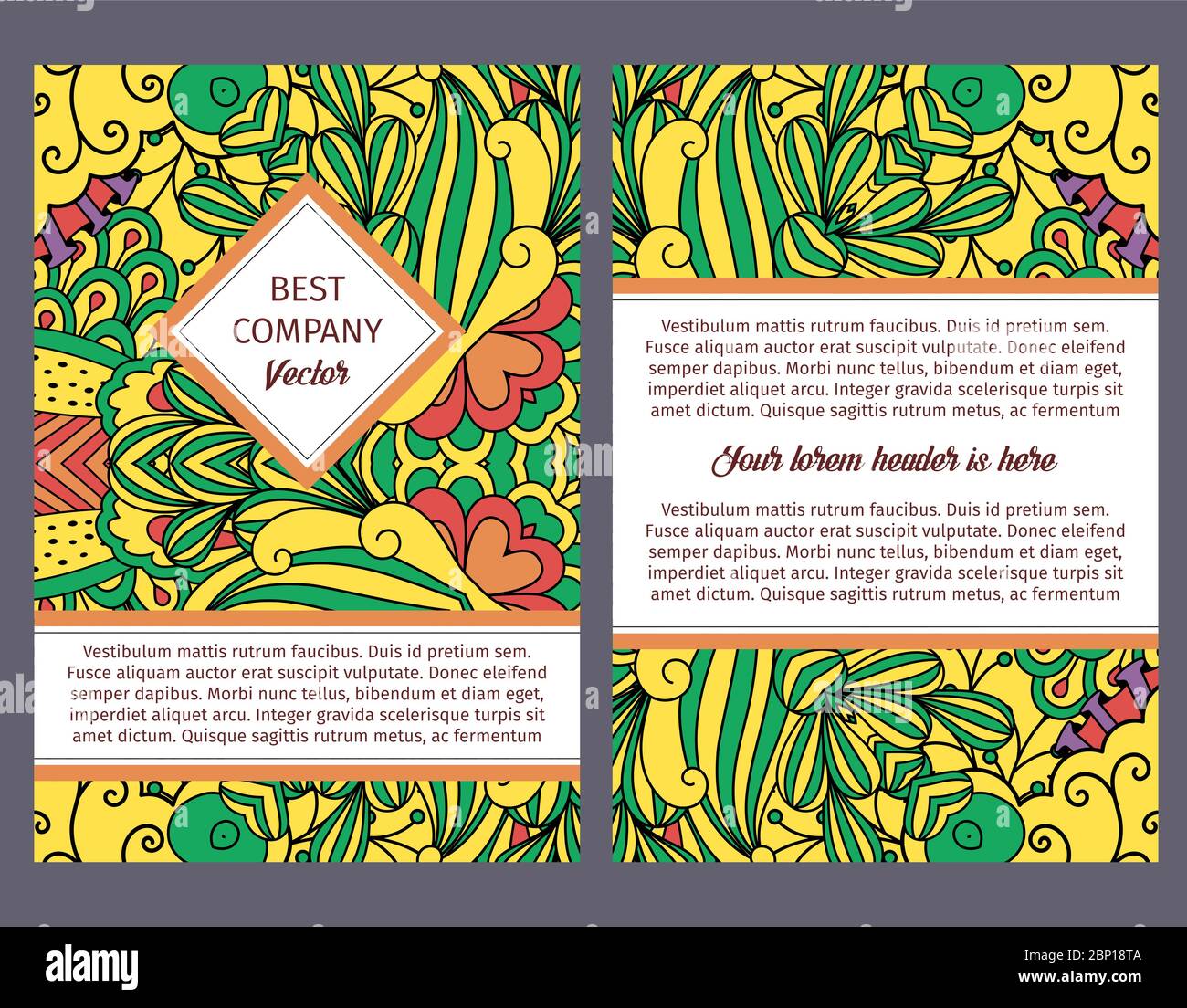 Brouchure design template for company with colorful decorative floral ...