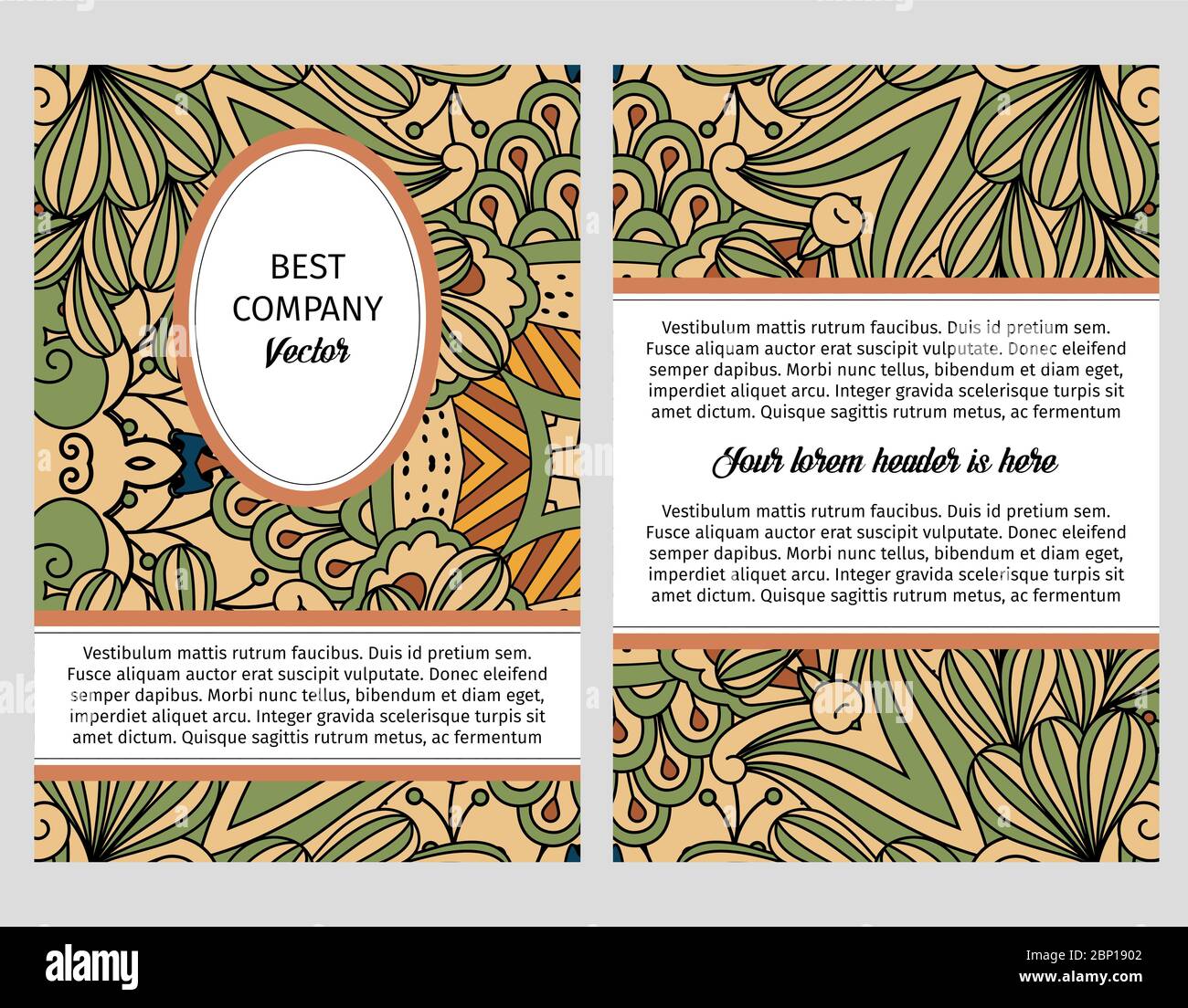 Brouchure design template for company with green and beige floral ...