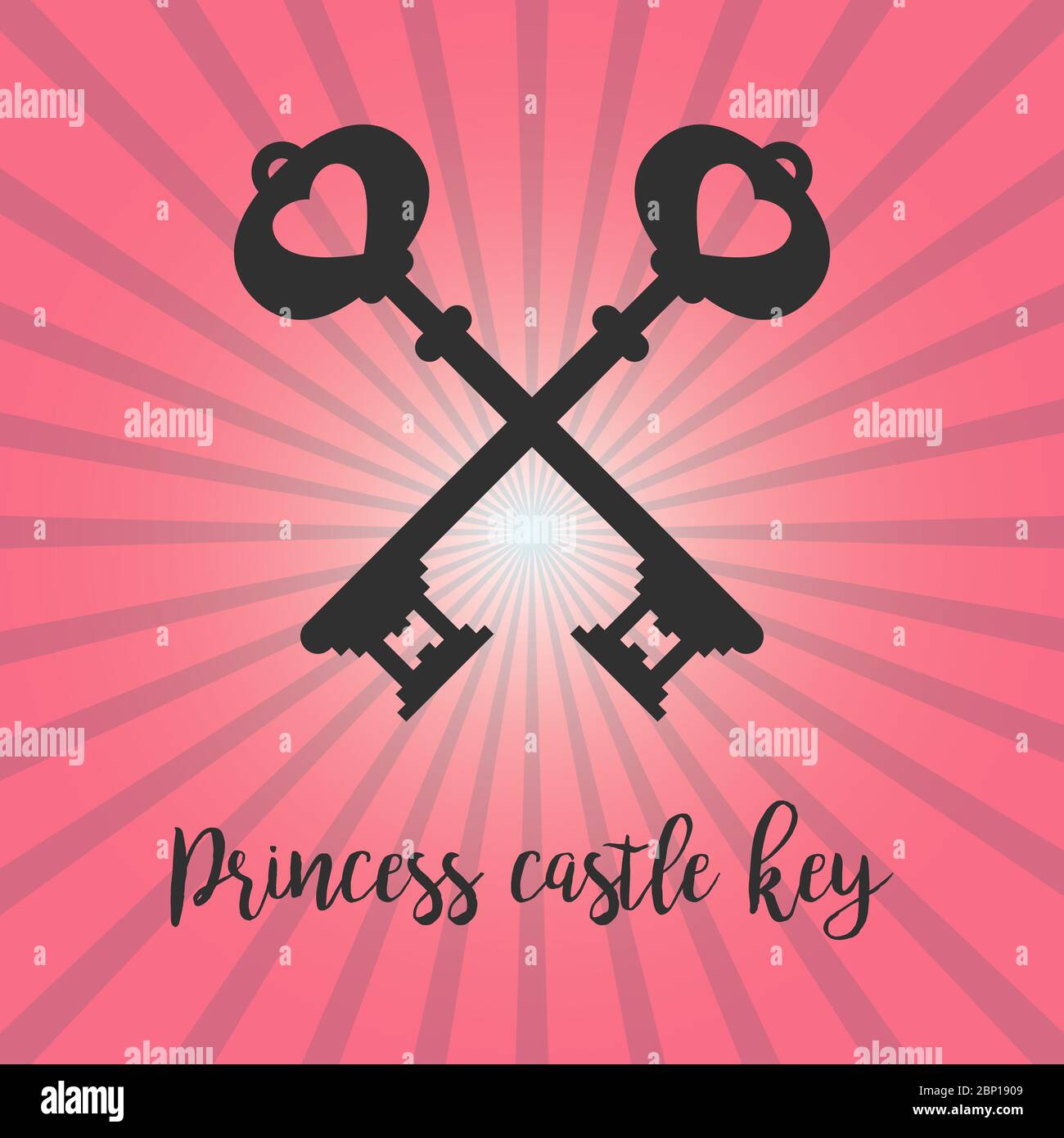 Vintage crossed keys silhouette on pink background with princess castle ...