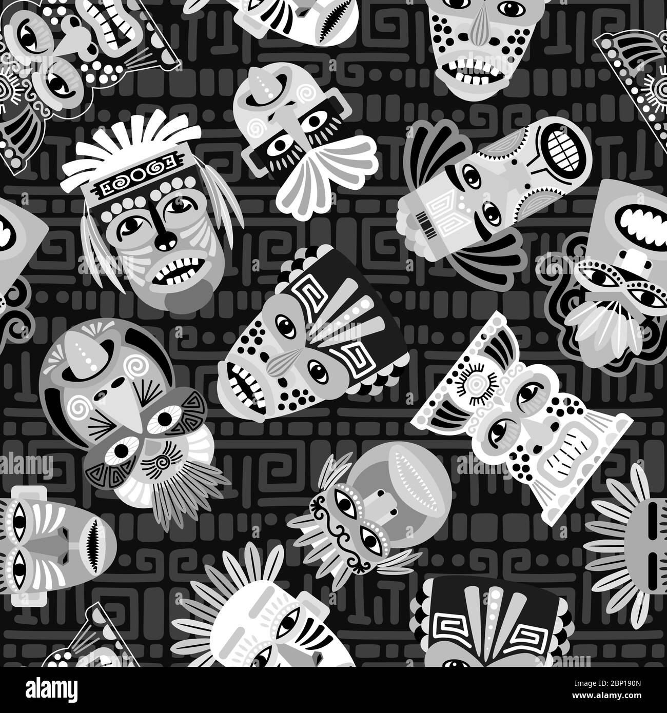 Black and white modern seamless pattern with masks, vector illustration ...
