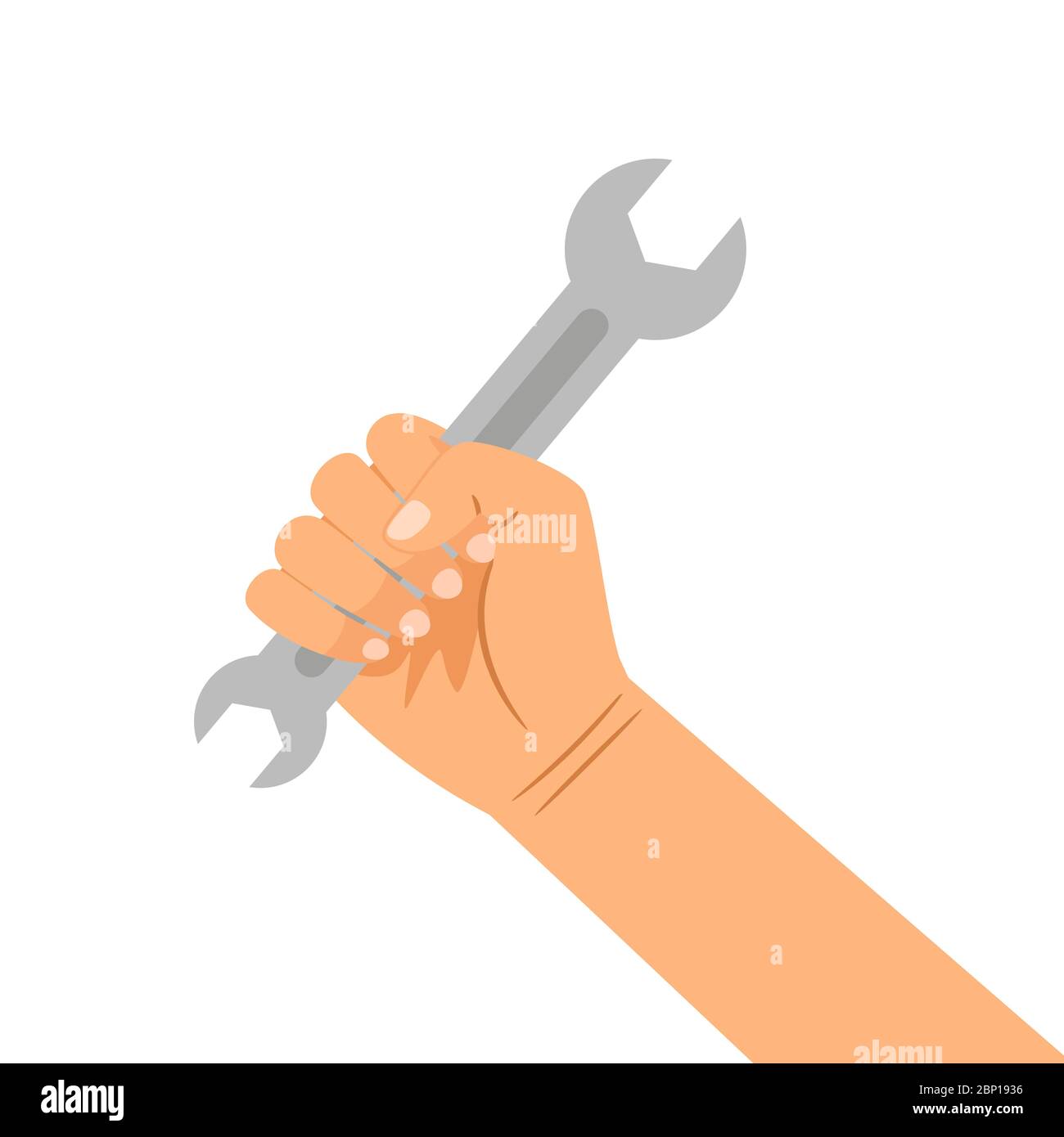 Hand with wrench isolated on the white background, vector flat ...
