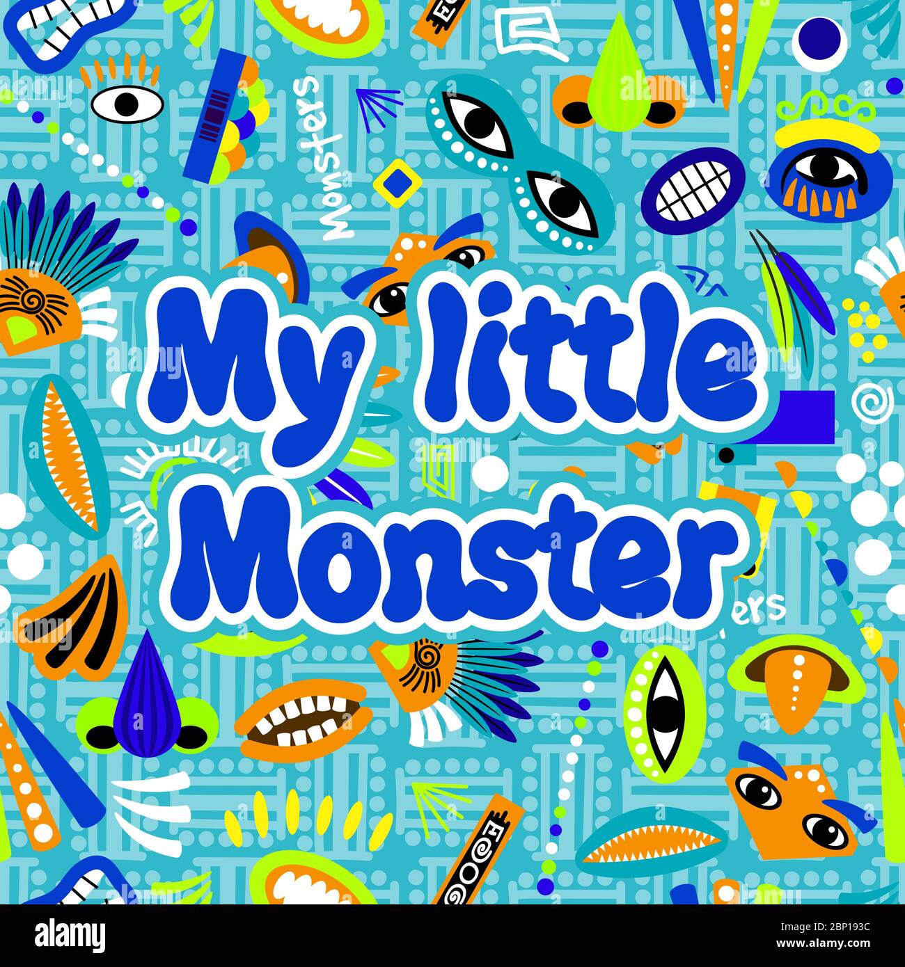 My little monster poster or t-shirt design in blue colors and funny ...