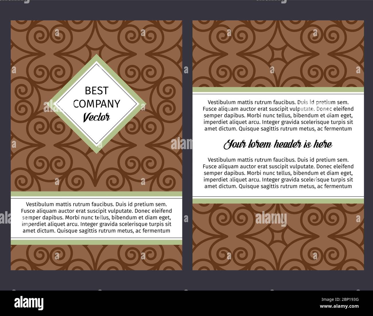 Brouchure design template for company with vintage brown swirl oriental ...
