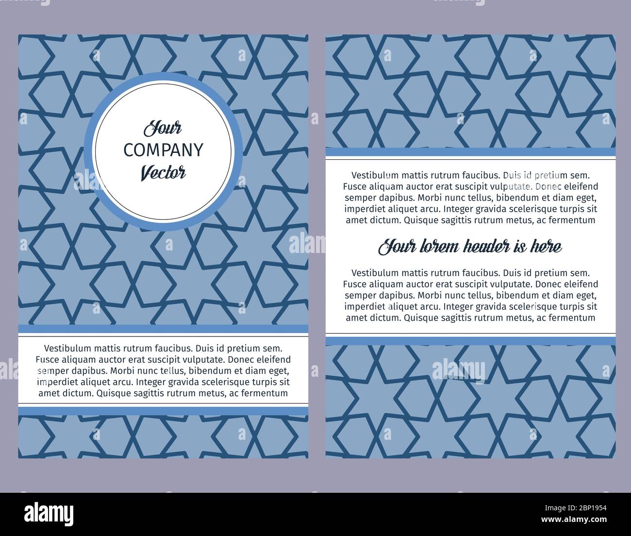 Brouchure design template for company with blue geometric pattern with ...