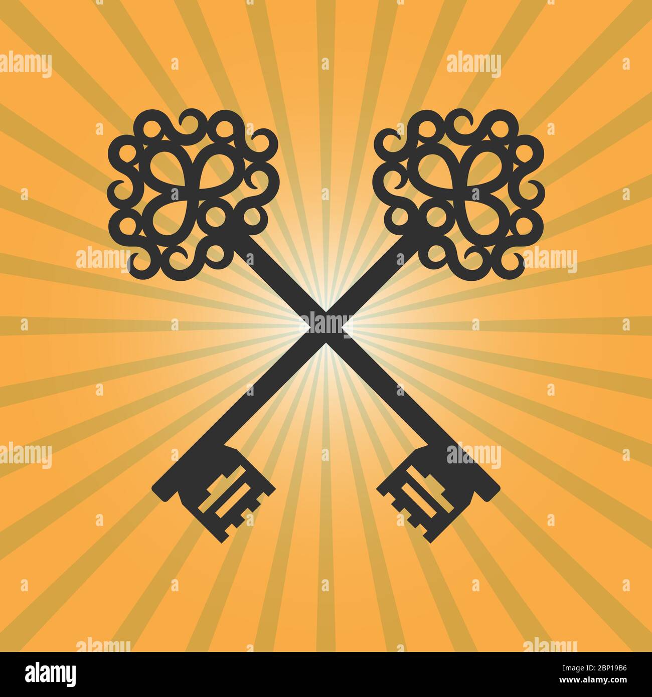 Vintage crossed keys silhouette on orange background, vector ...