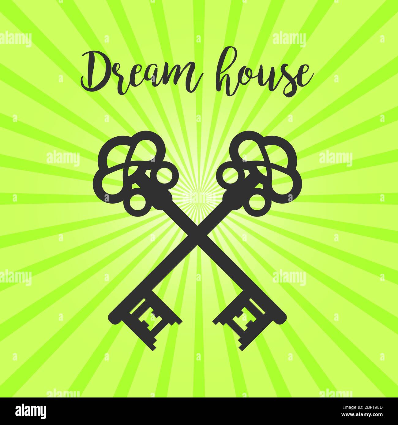 Vintage crossed keys silhouette on green background with text dream ...