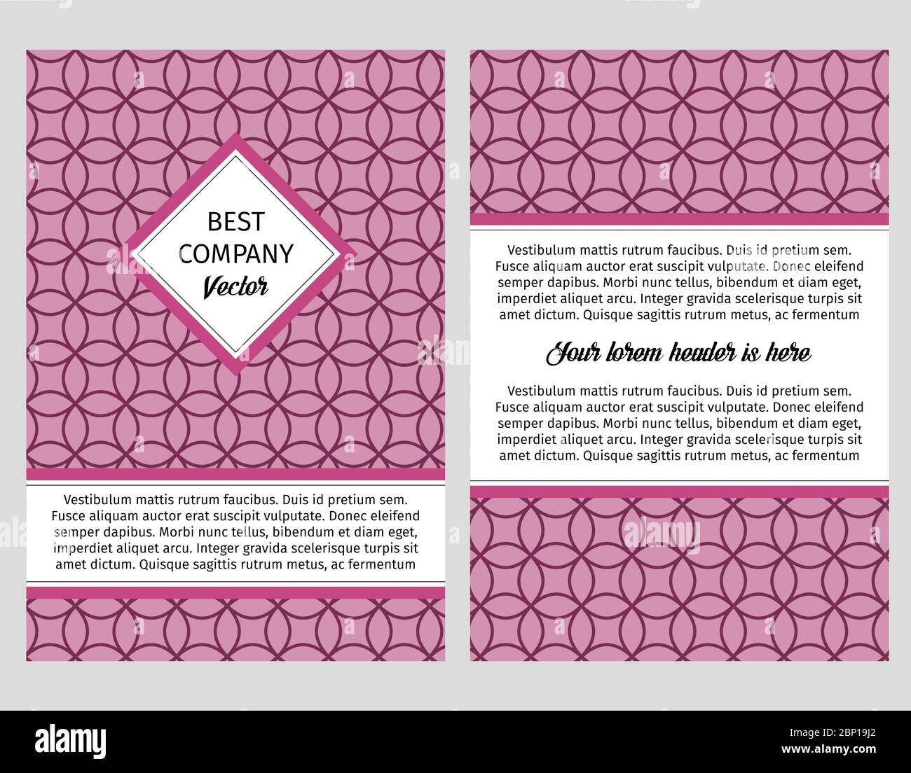 Brouchure design template for company with bright lilac background with ...