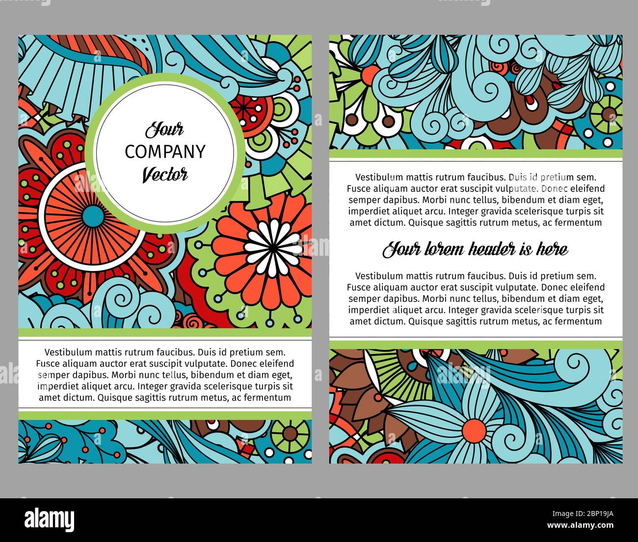 Brouchure design template for company with colorful floral ethnic ...