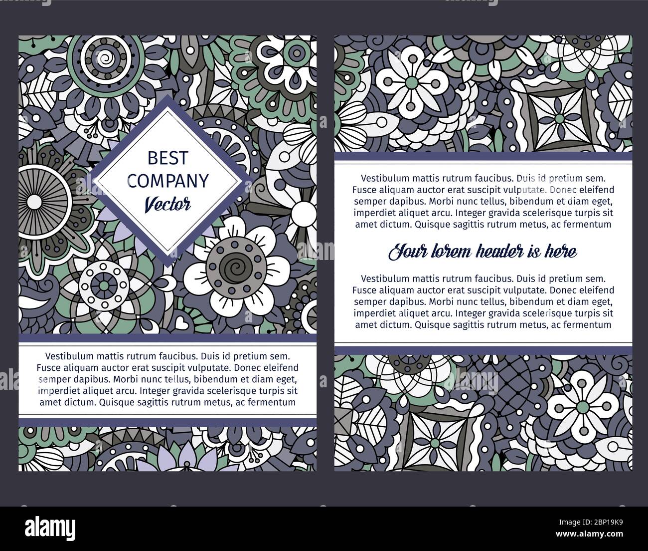 Brouchure design template for company with floral seamless decorative ...