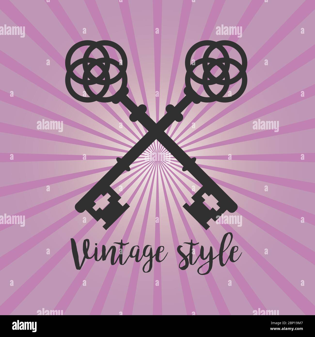 Vintage crossed keys silhouette on purple background with vintage style ...