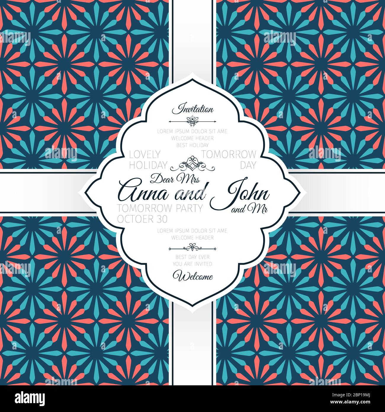 Invitation template card with vintage blue and red spanish pattern ...