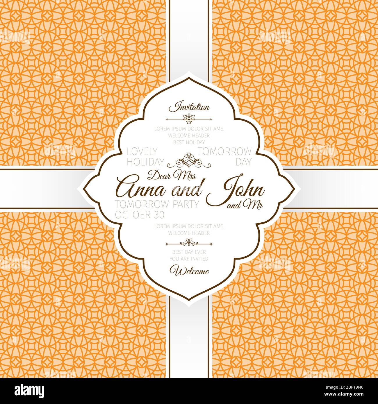 Invitation template card with orange vintage linear arabic style ...