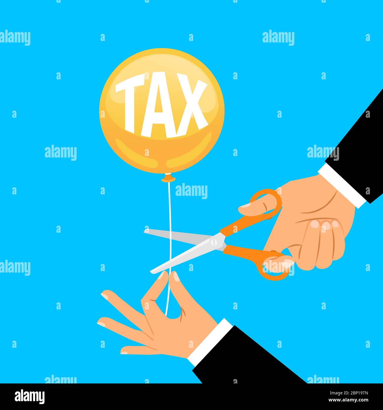Businessman hand cutting tax balloon string with scissors, vector ...