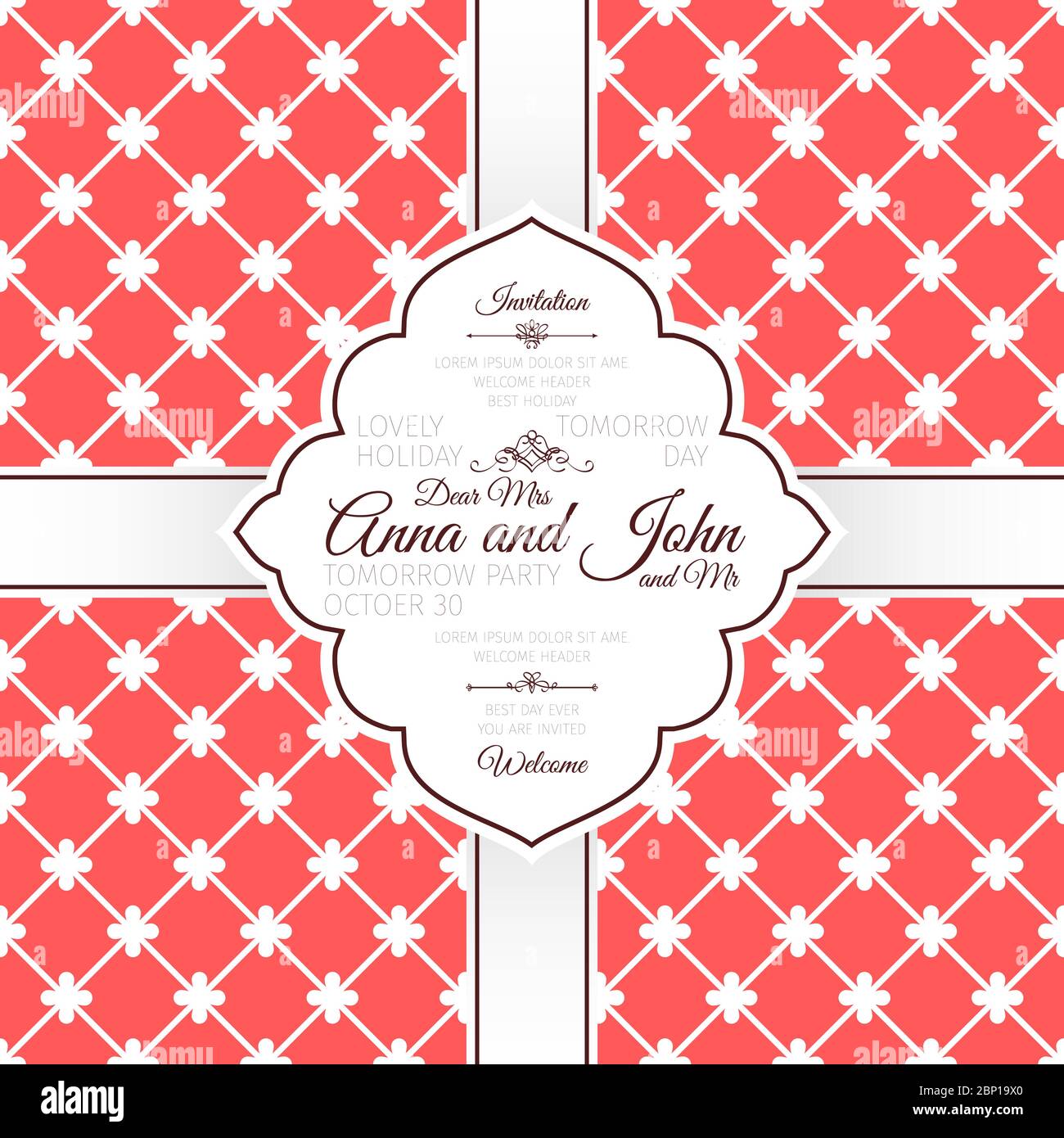 Invitation template card with vintage red spanish pattern, vector ...