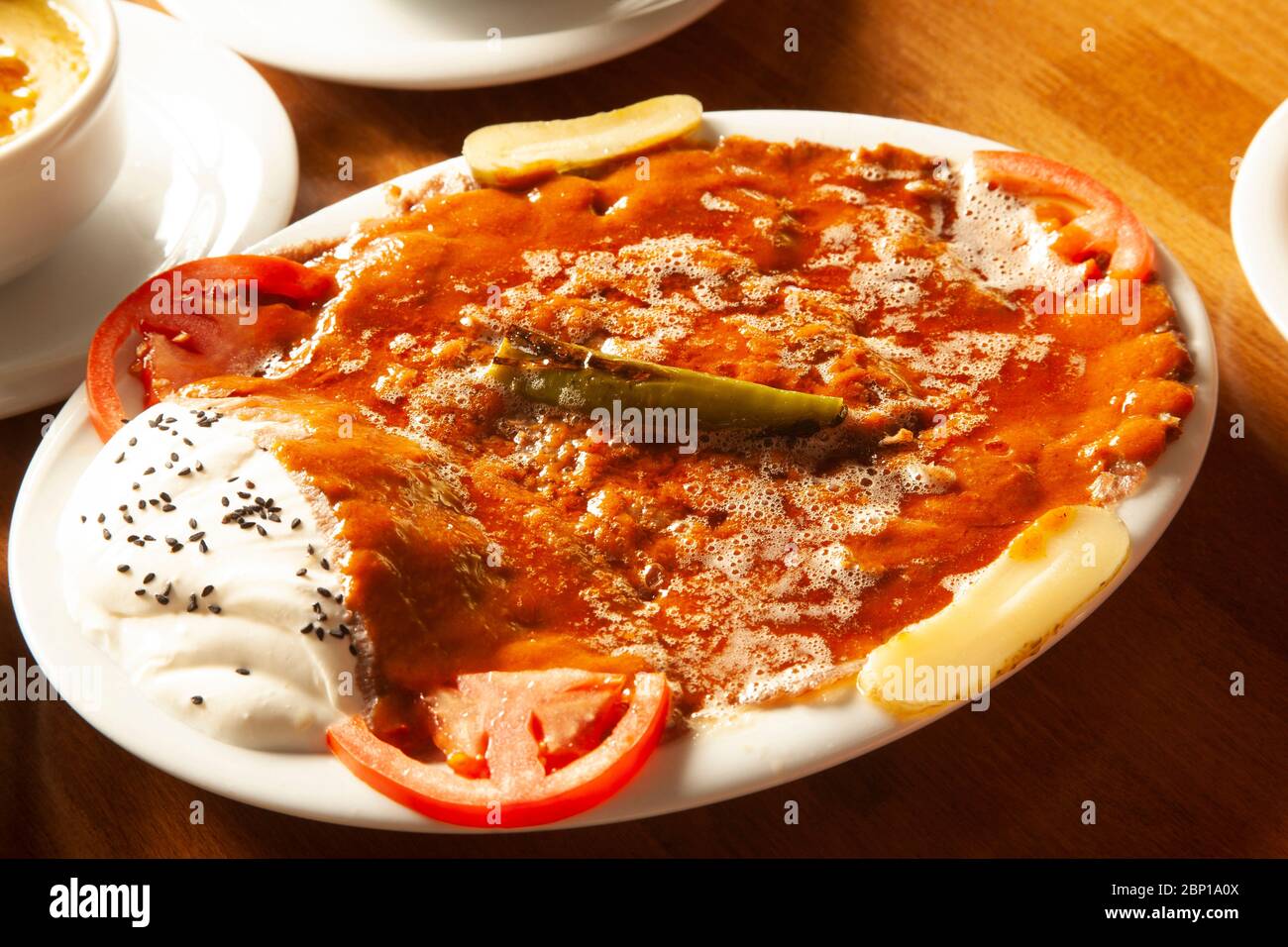 Turkish traditional iskender kebab. Yoghurt Stock Photo - Alamy