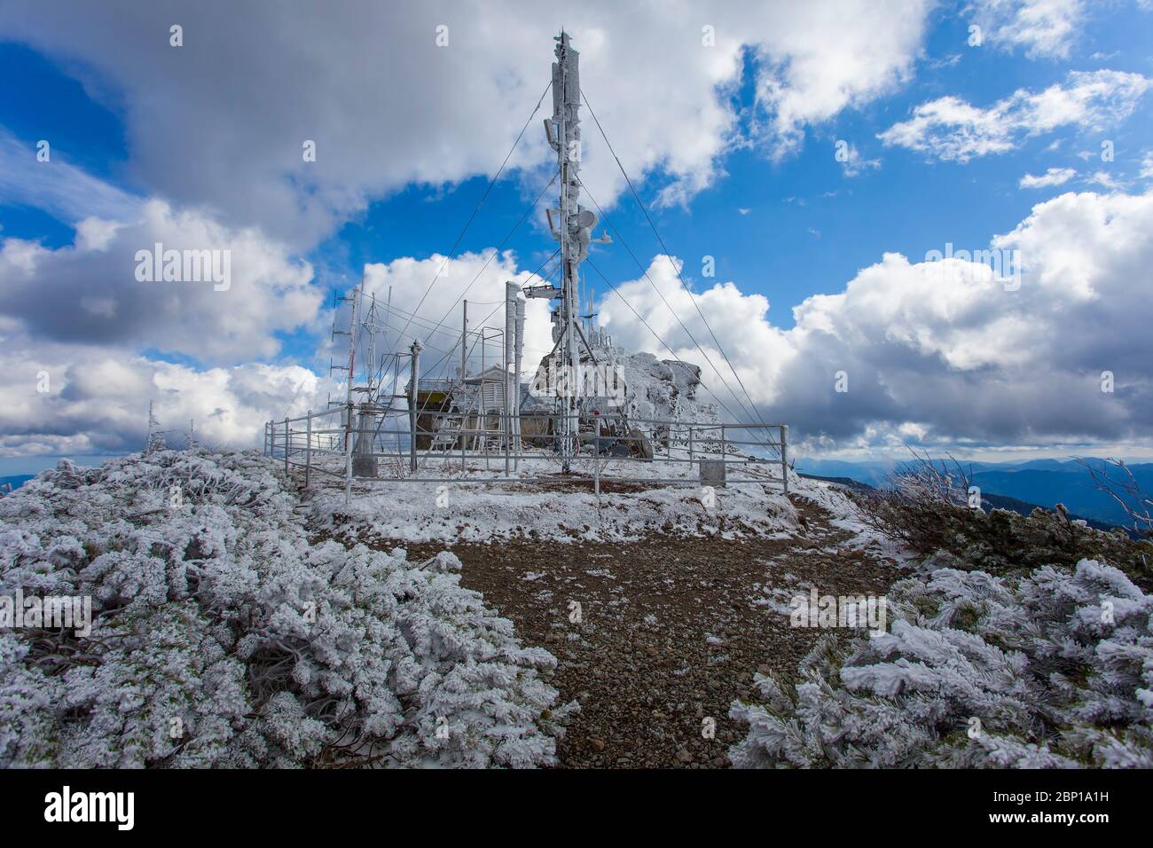 Ceahlau Toaca weather station with frost ice and snow Stock Photo - Alamy