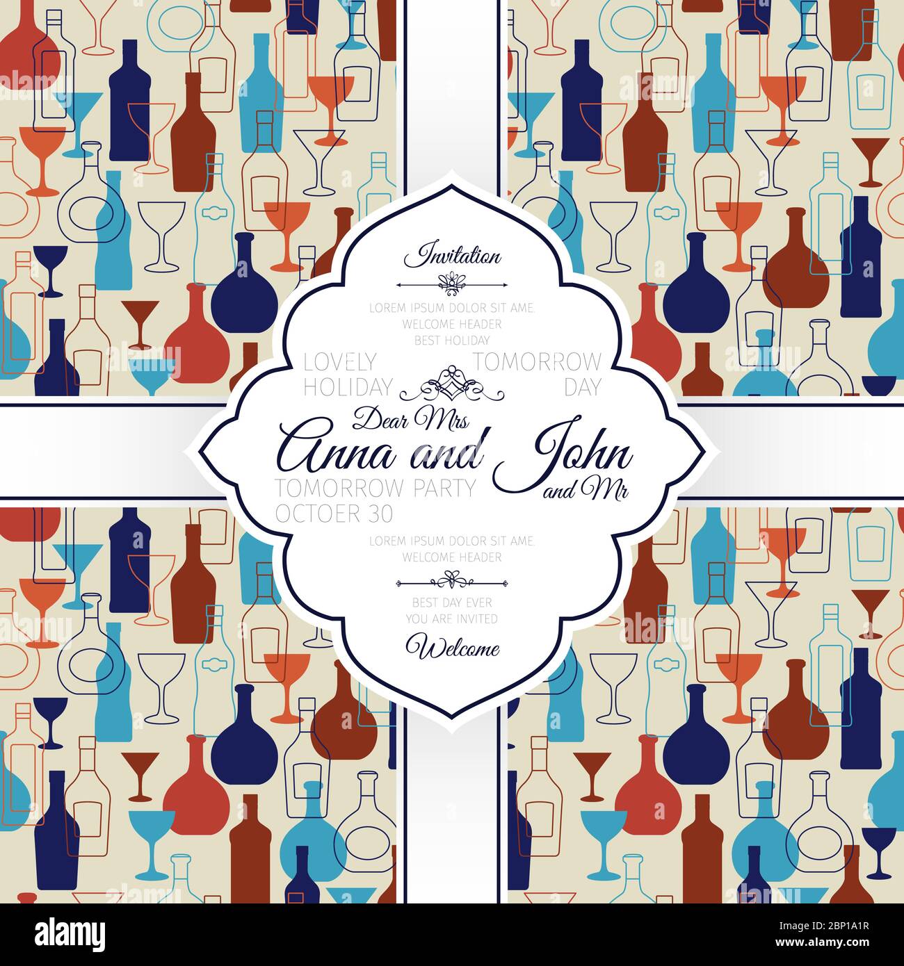 Invitation template card with bar colorful background, vector ...