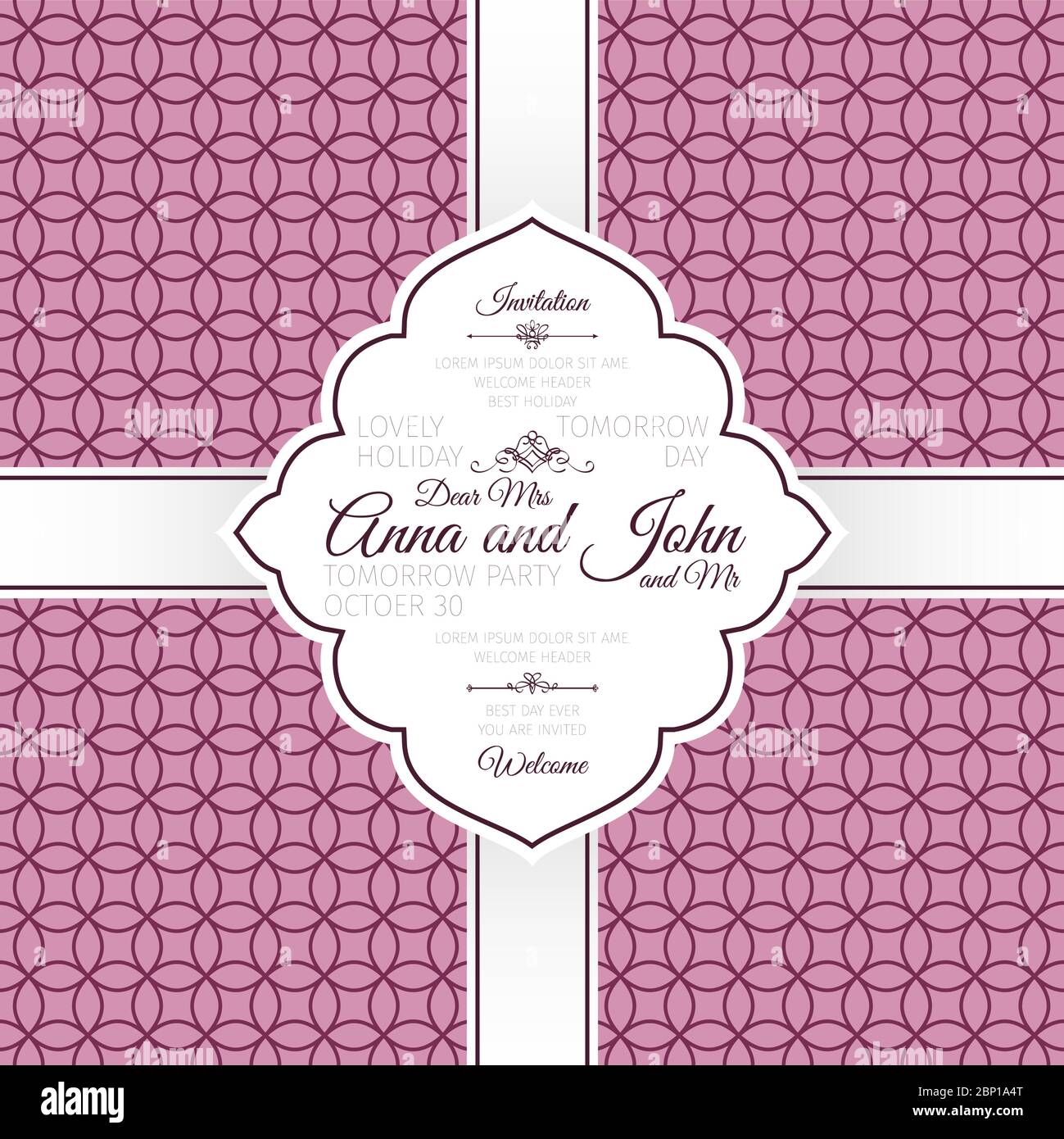 Invitation template card with bright lilac background with circular ...