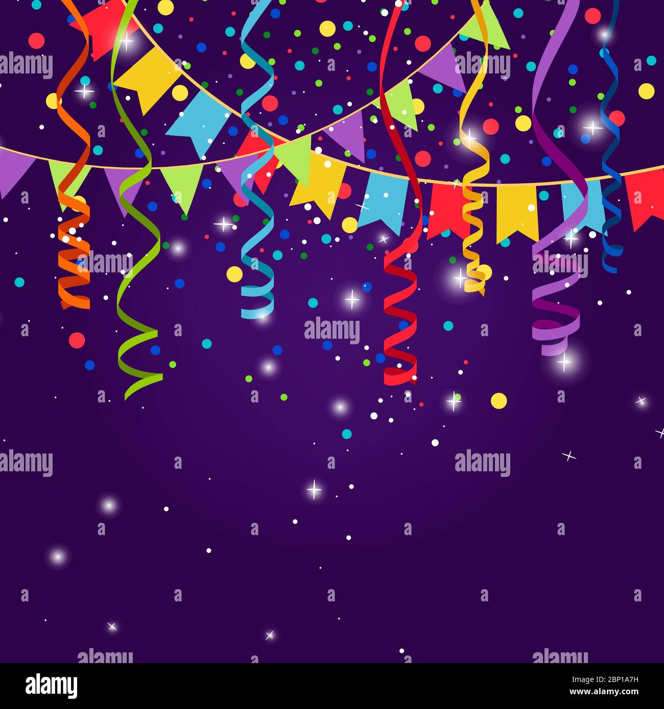 Happy party or festive blue background with flag garlands. Triangular ...