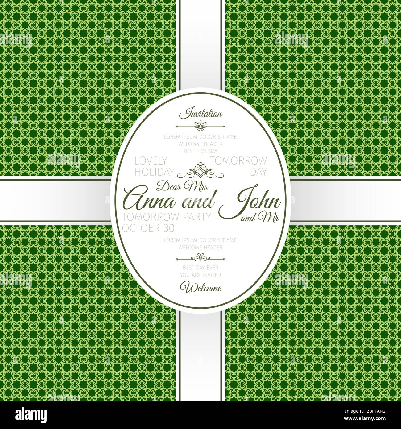 Invitation template card with green arabic geometric pattern, vector ...