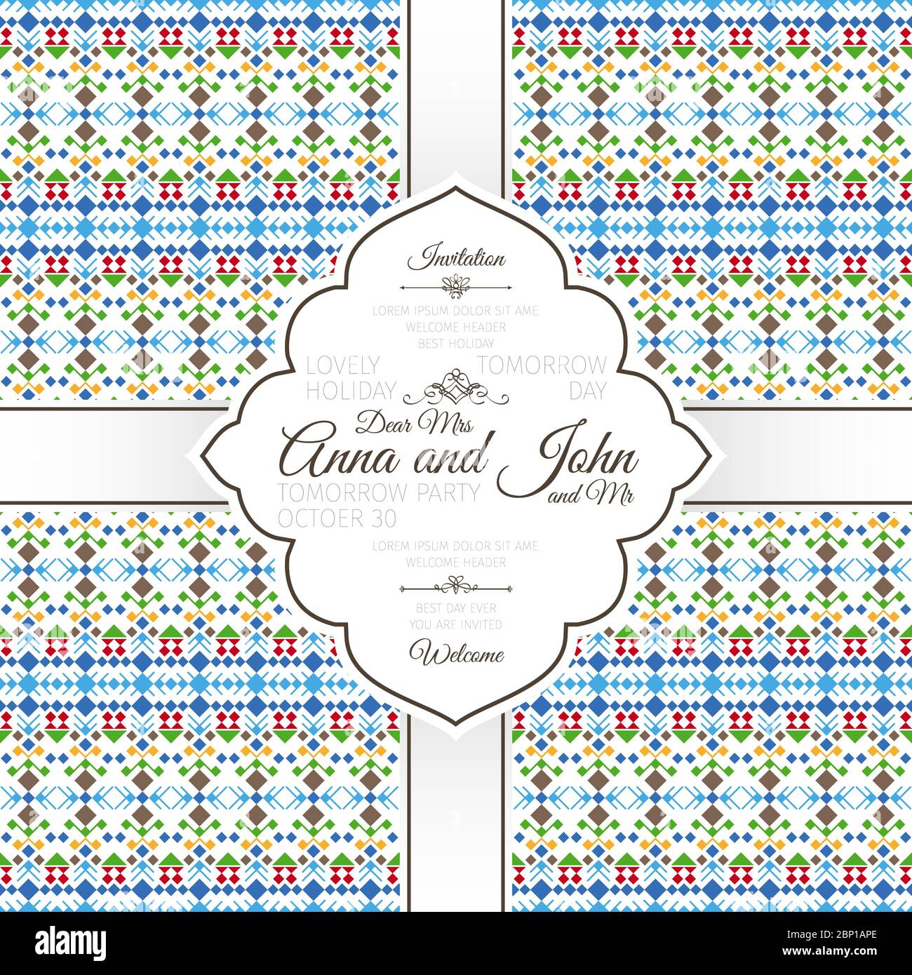 Invitation template card with geometric horizontal pattern, vector ...