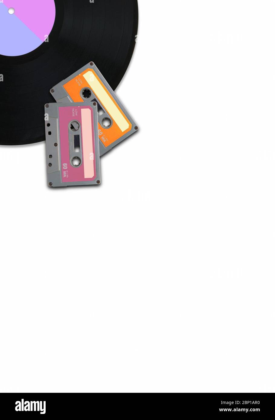 cut out audio cassettes and vinyl records on white background Stock ...