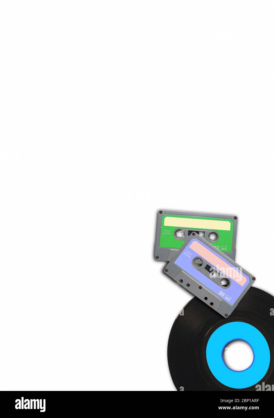 cut out audio cassettes and vinyl records on white background Stock ...