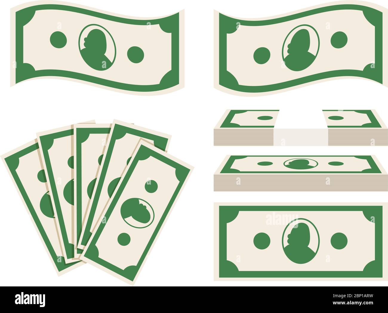 Green banknotes set on white background. Paper money vector icons Stock ...