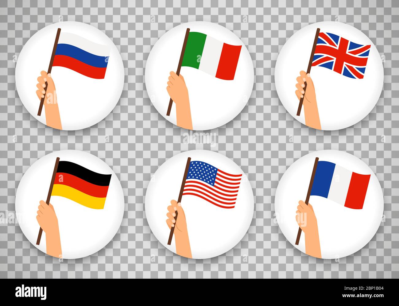 Flag in hand circle icons set. Isolated vector illustration on ...