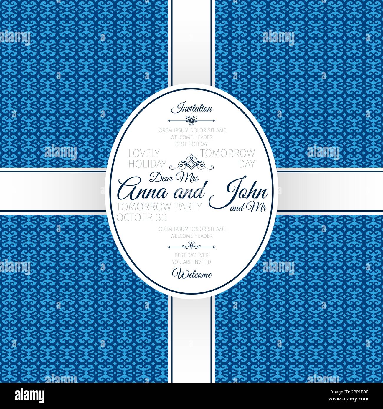 Invitation template card with blue geometric pattern, vector ...