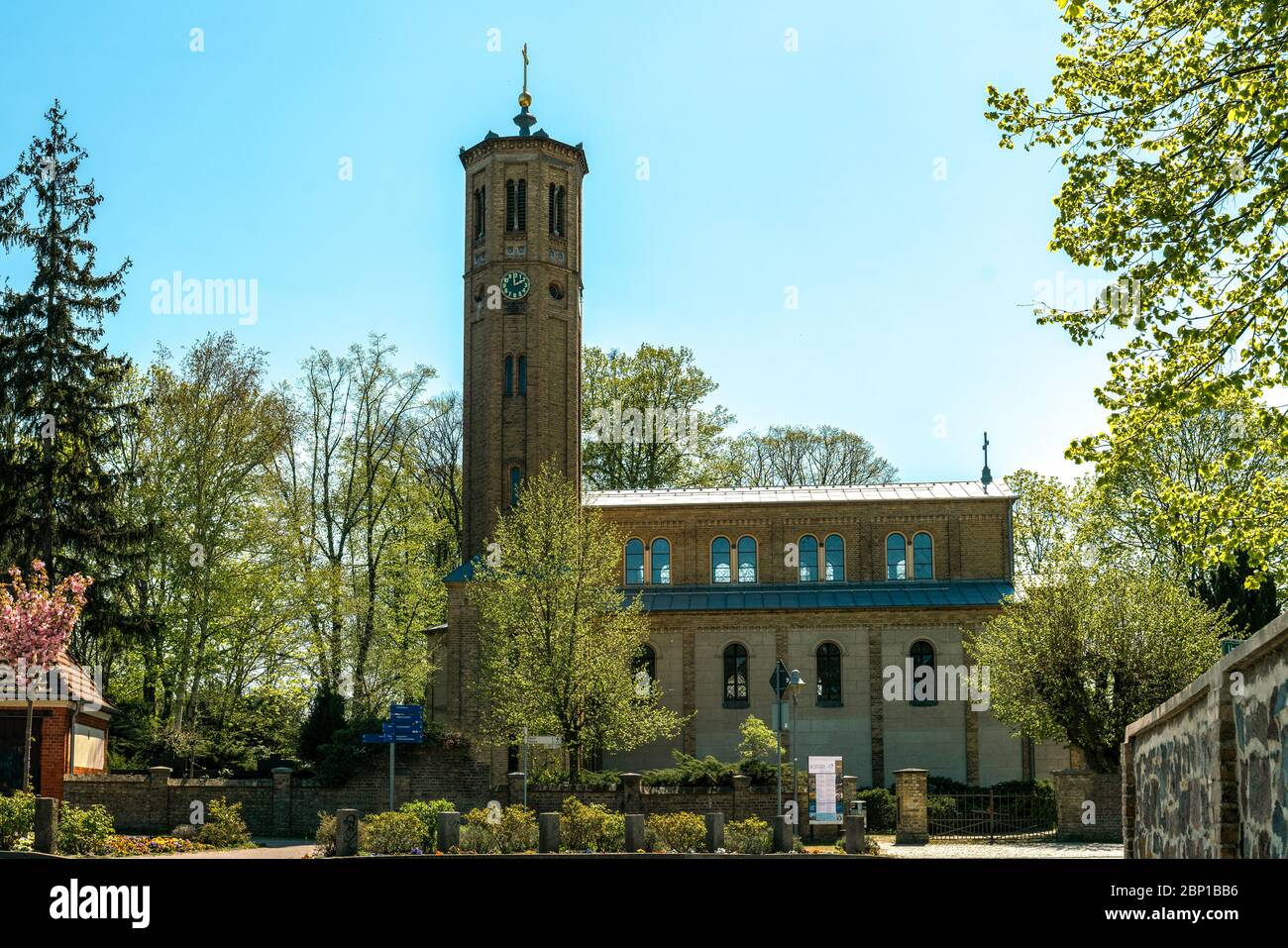 The historical church in Caputh, Brandenburg, Germany in bright ...