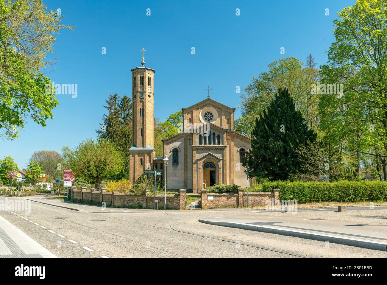 The historical church in Caputh, Brandenburg, Germany in bright ...
