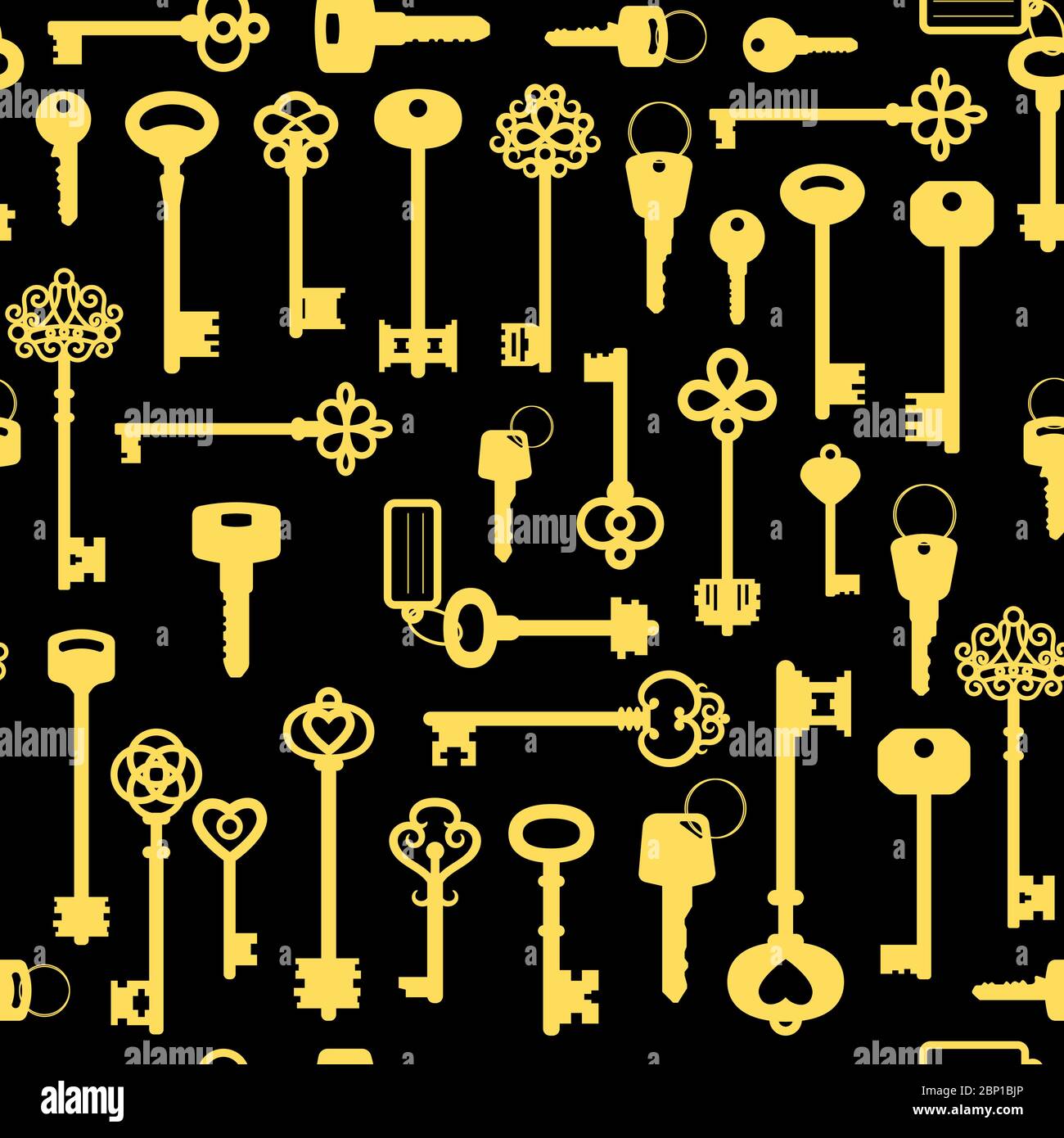 Vintage golden key seamless pattern on the black background, vector ...