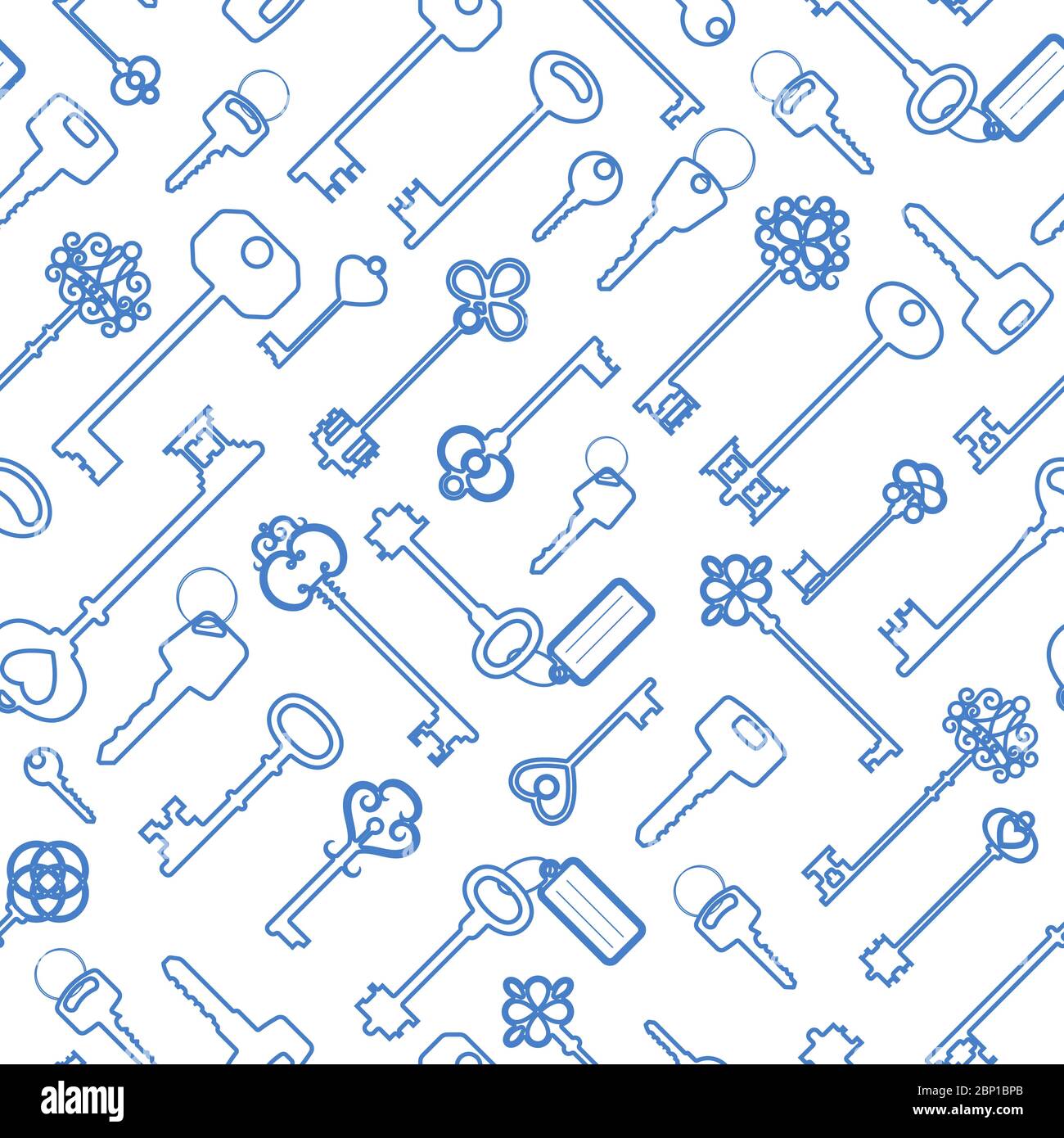 Key seamless pattern in blue outline, vector illustration for textile ...