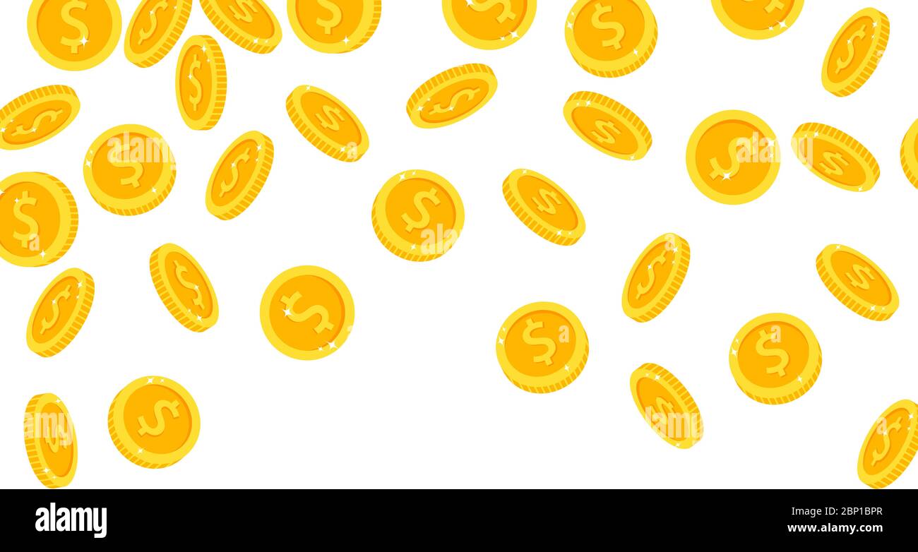 Money rain on white background. Million dollars cash coins fall vector ...