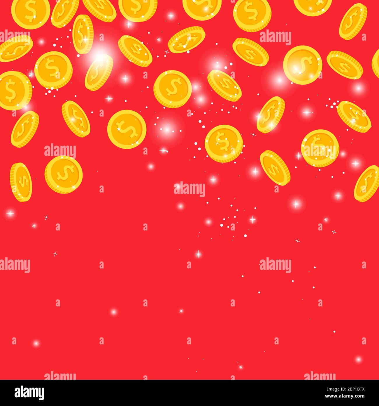 Golden coins rain on red background. Vector illustration Stock Vector ...