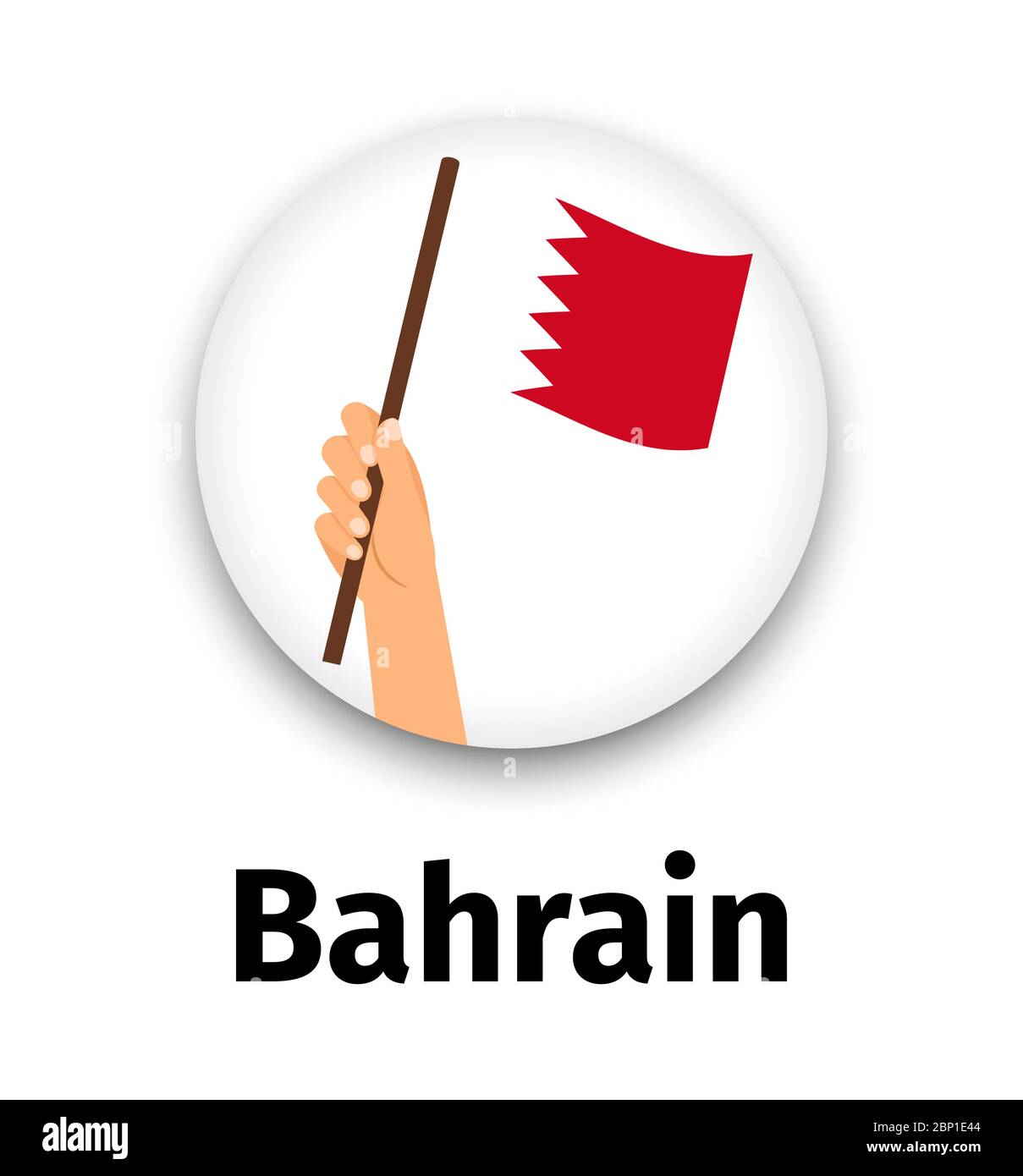 Bahrain flag in hand, round icon with shadow isolated on white. Human ...