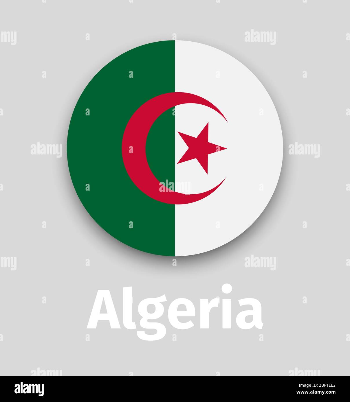 Algeria flag, round icon with shadow isolated vector illustration Stock ...