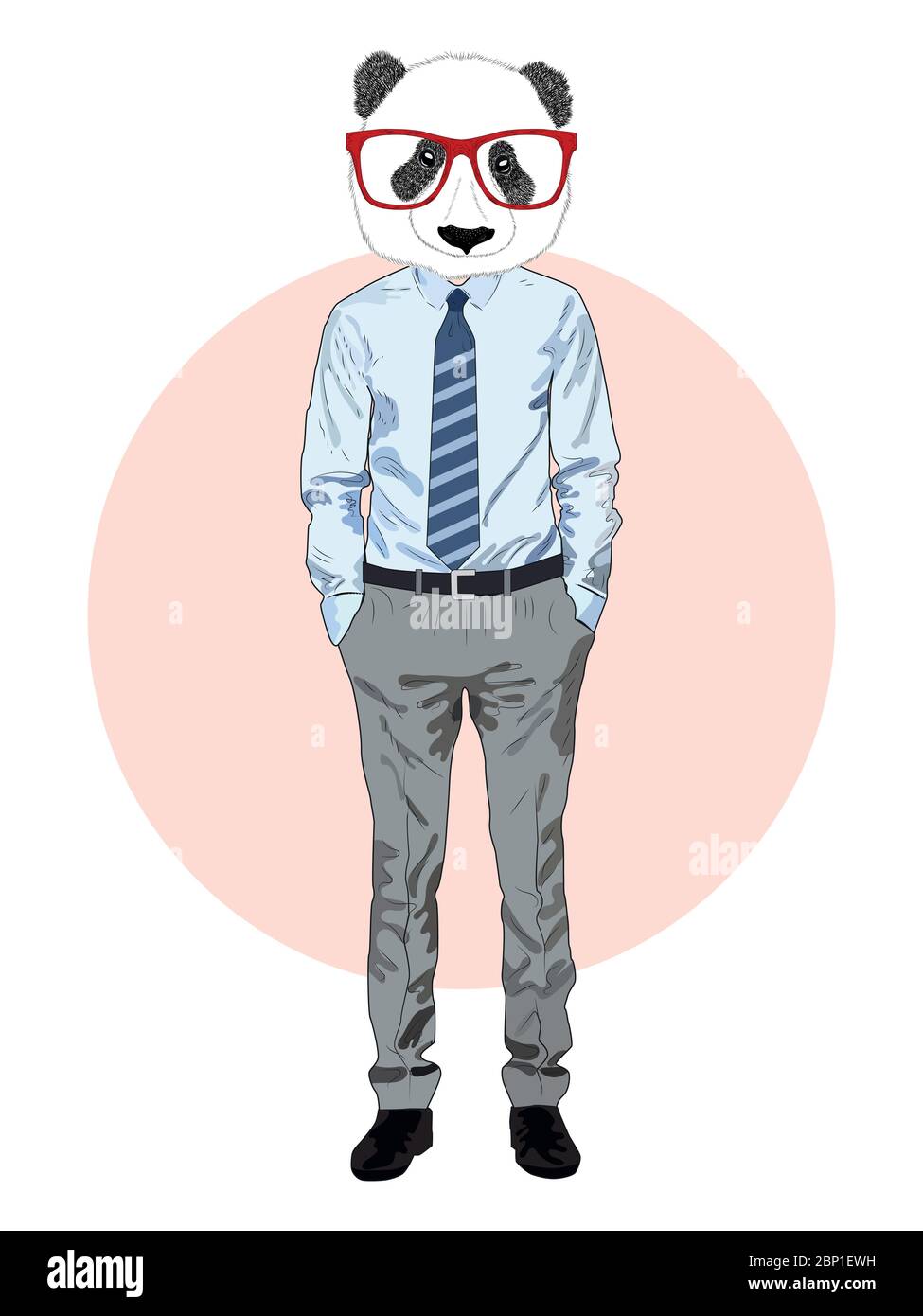 Sketch panda in a shirt and trousers and tie. Businessman style. Hand ...