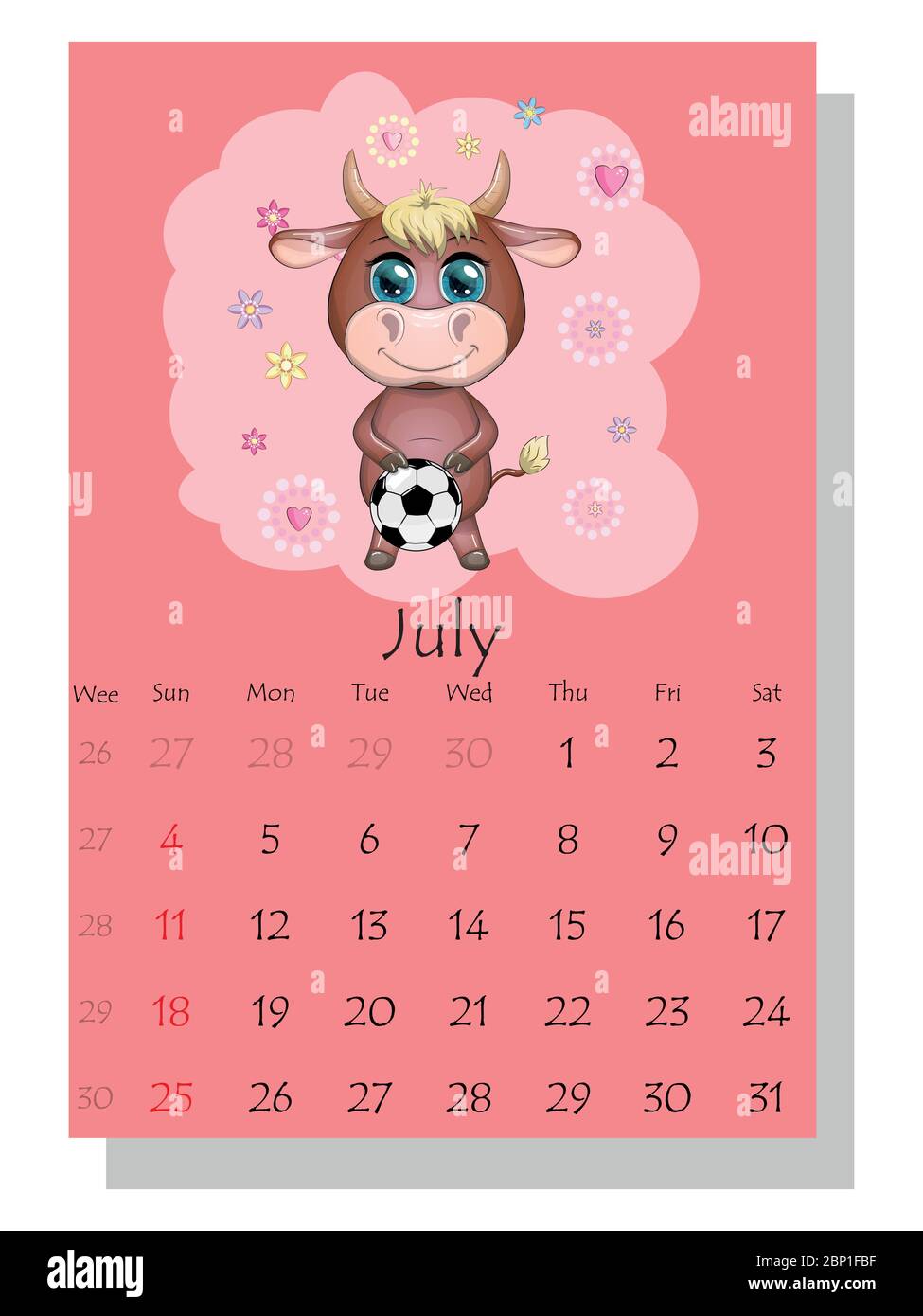 Calendar 2021. Cute bull and cow for every month Stock Vector Image ...