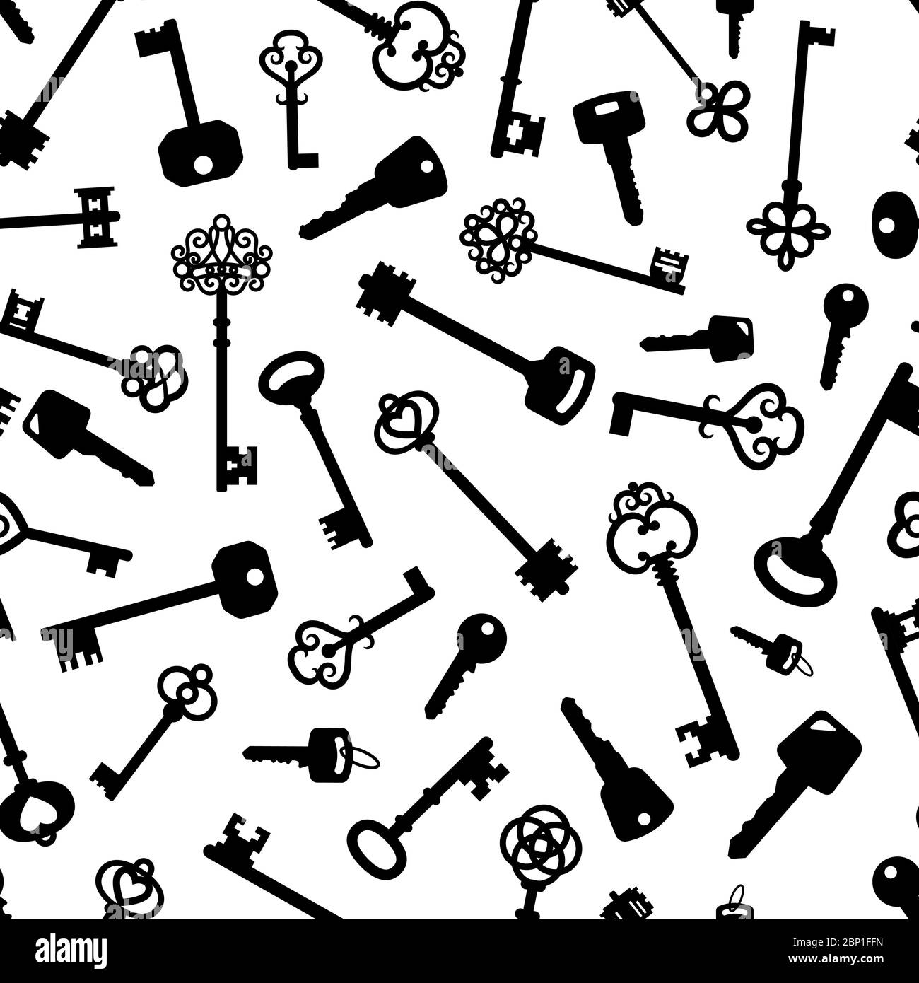 Black vintage and modern keys on white decorative pattern, vector ...