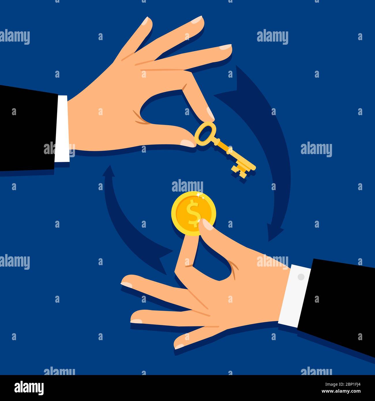 Businessman hands giving money for key. Buing vector illustration Stock ...
