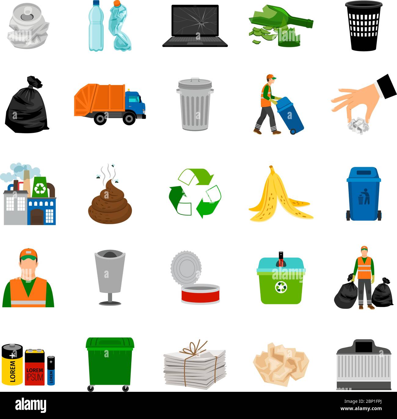Color icons garbage collection and recycle sign vector illustration ...