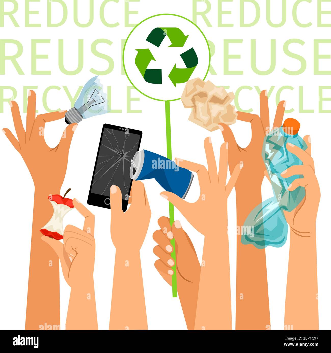 Hands holding different kind of trash, vector illustration Stock Vector ...