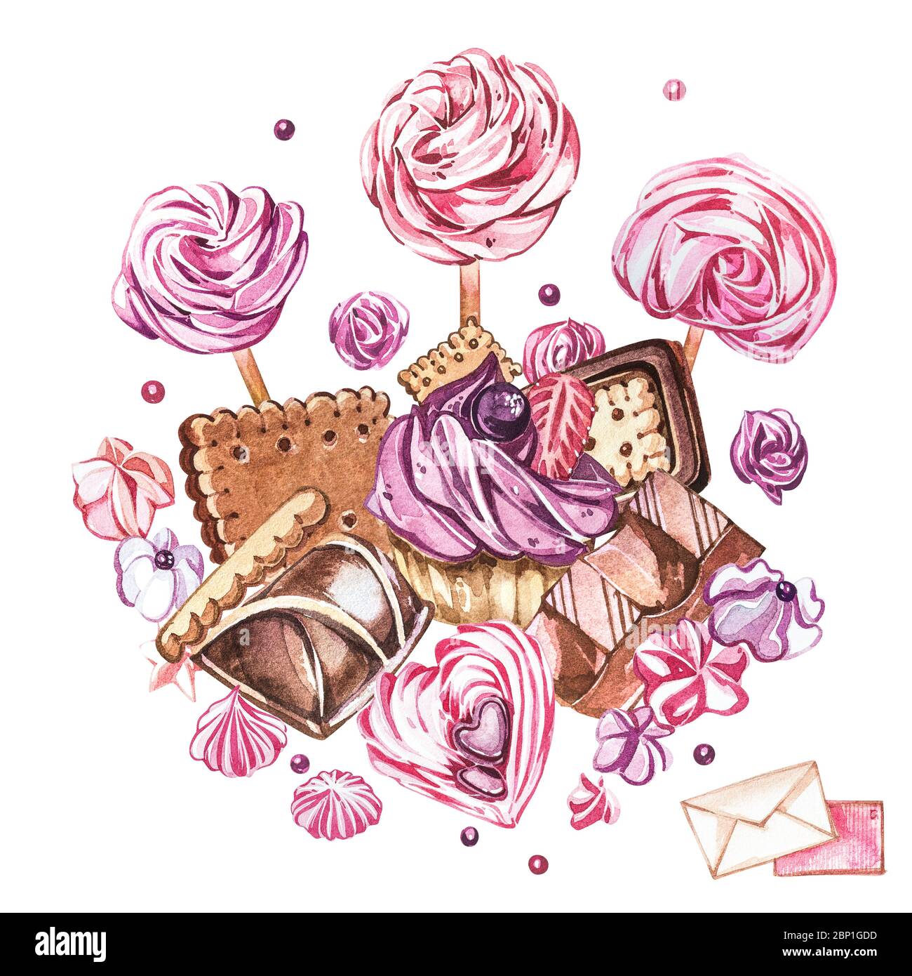 Watercolor sweets collection. Watercolor image of a compositions of ...