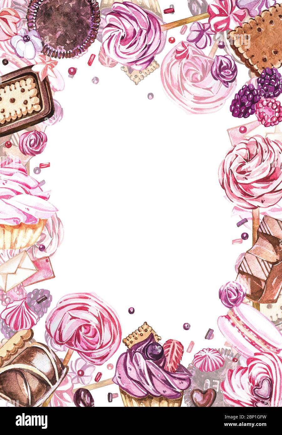 Watercolor sweets collection. Watercolor teamplate of a compositions of ...