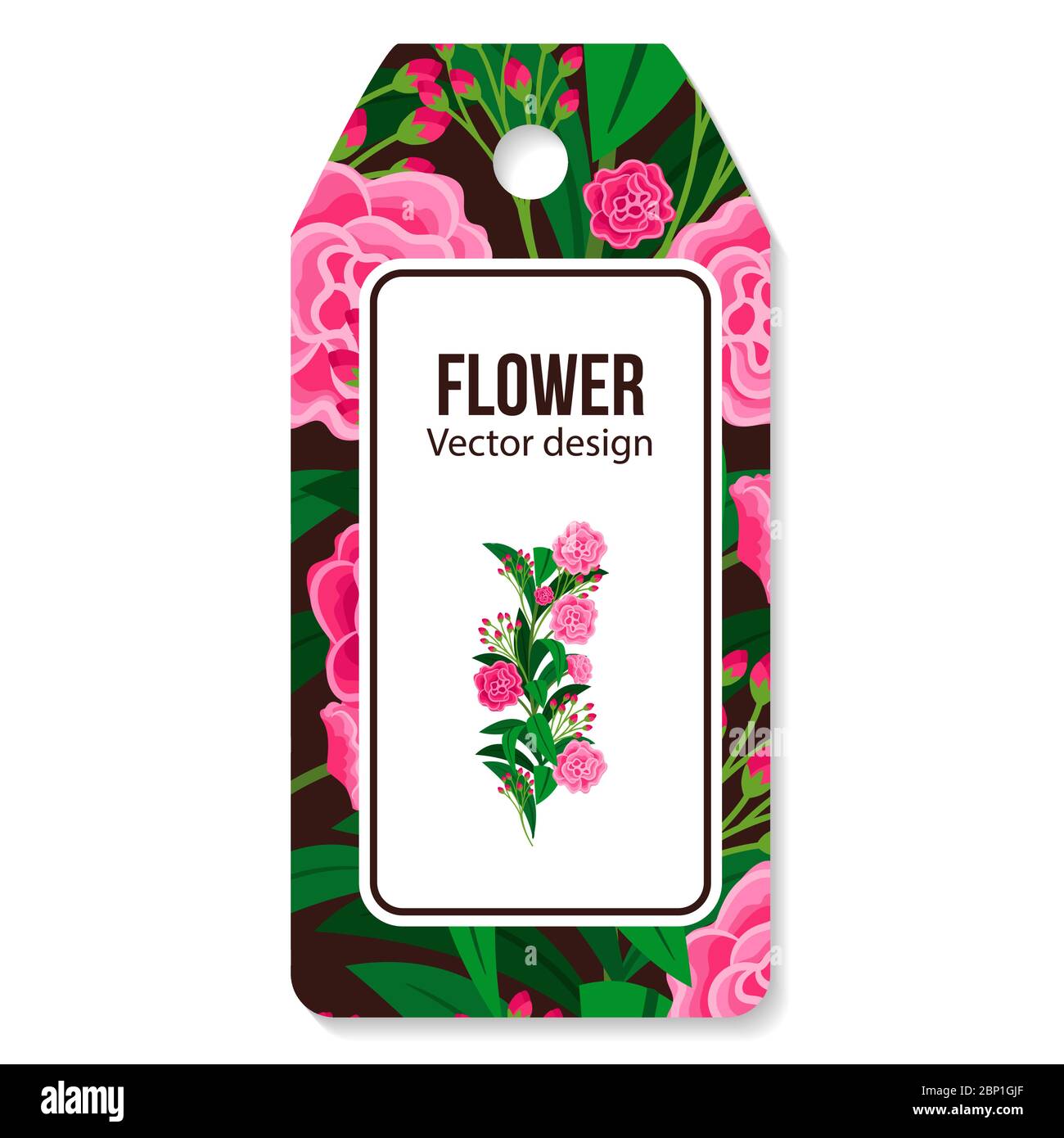 Tag with peony pattern for flower shop isolated on the white background ...