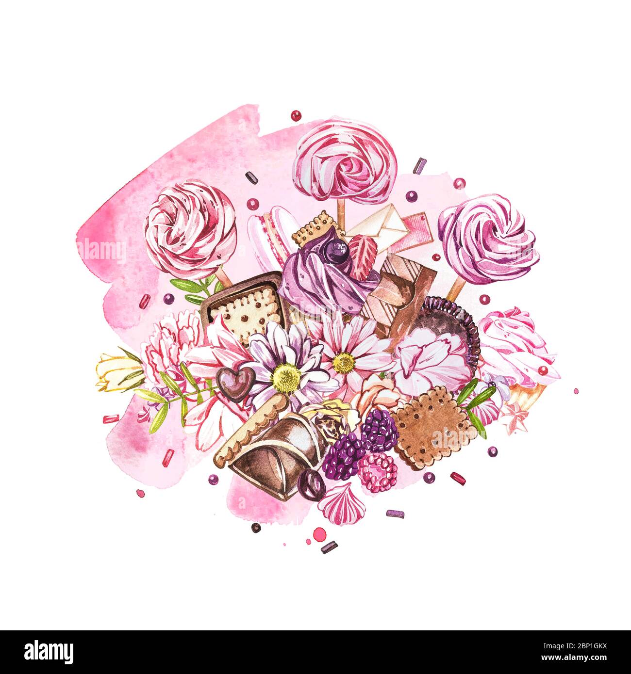 Watercolor sweets collection. Watercolor image of a compositions of ...